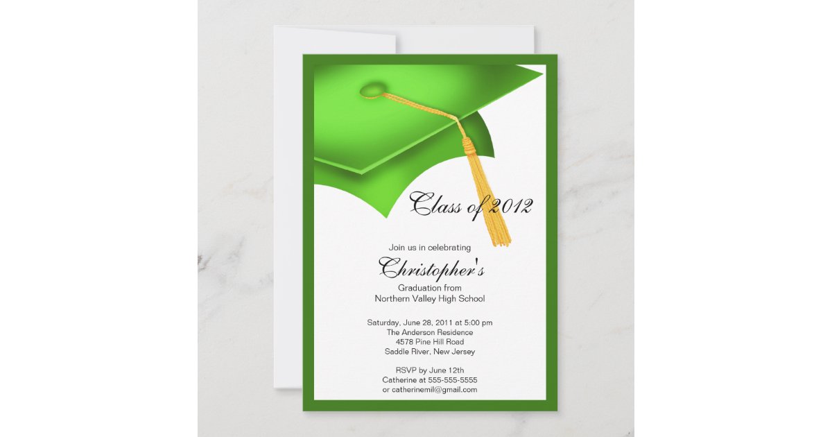 Green Grad Cap Graduation Party Invitation | Zazzle