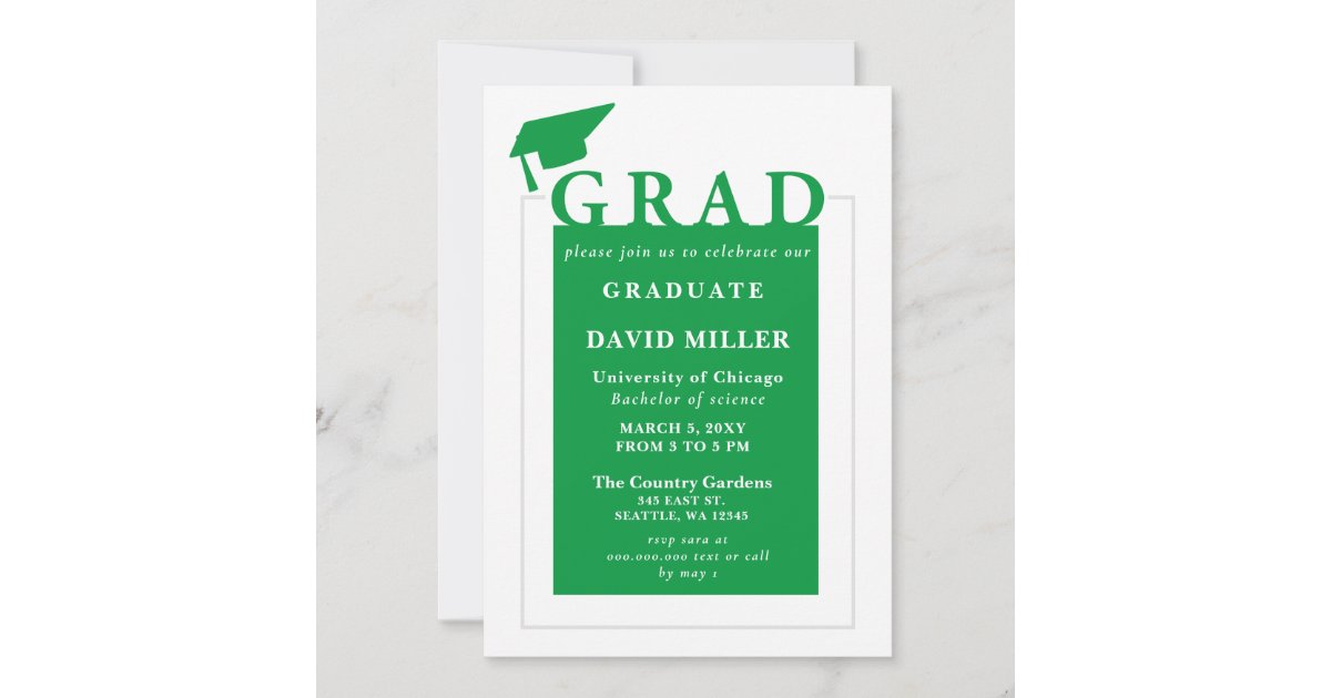 Green Grad Modern Minimalist Graduation Invitation | Zazzle