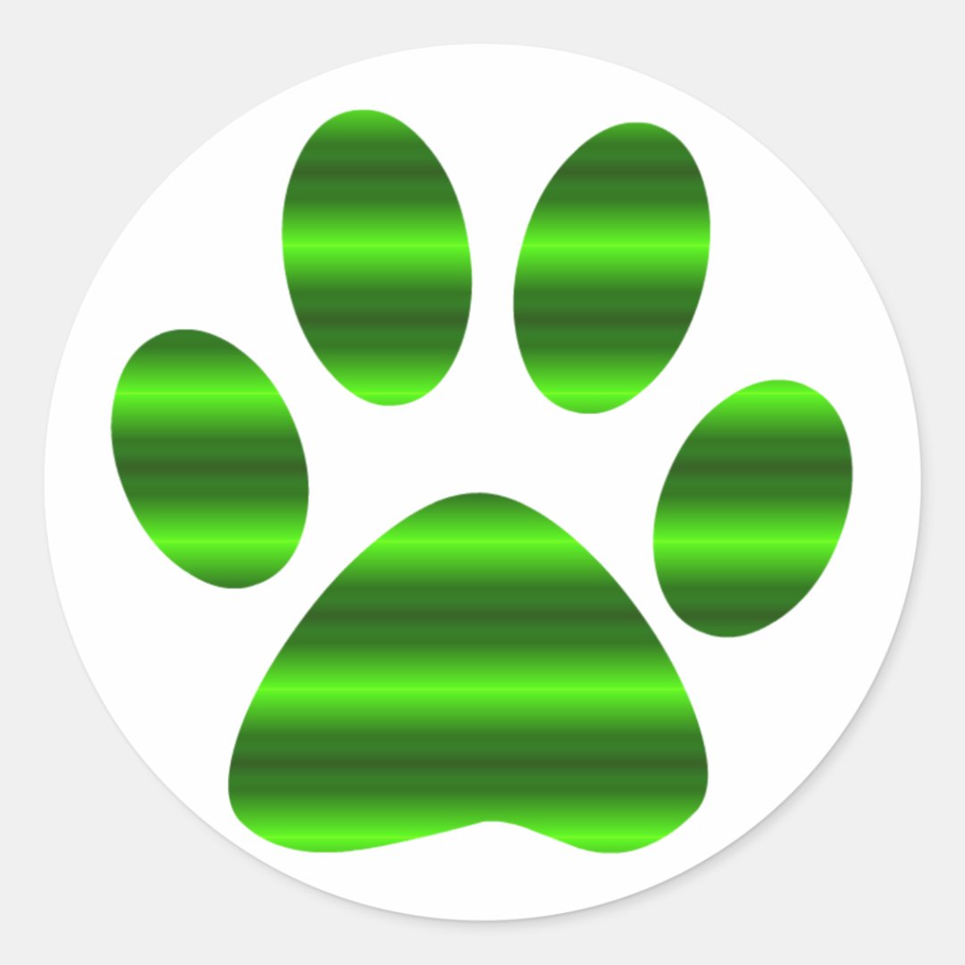 Green Gradient Paw Print Classic Round Sticker | Zazzle