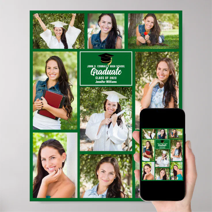 Green Graduate Photo Collage 2023 Graduation Party Poster | Zazzle