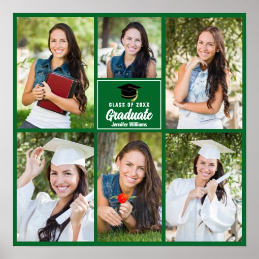 Green Graduate Photo Collage Graduation Square Poster | Zazzle