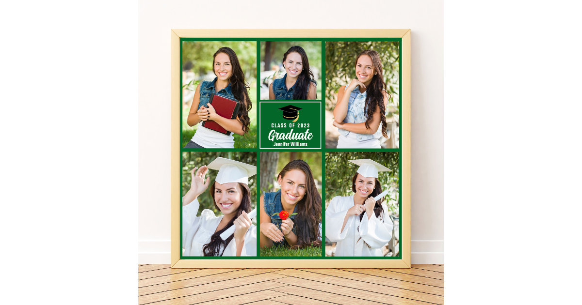 Green Graduate Photo Collage Graduation Square Poster | Zazzle