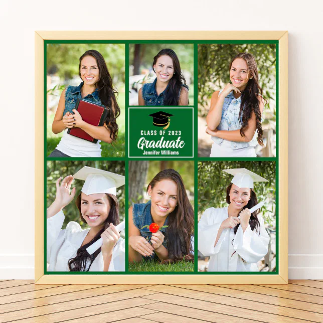 Green Graduate Photo Collage Graduation Square Poster | Zazzle