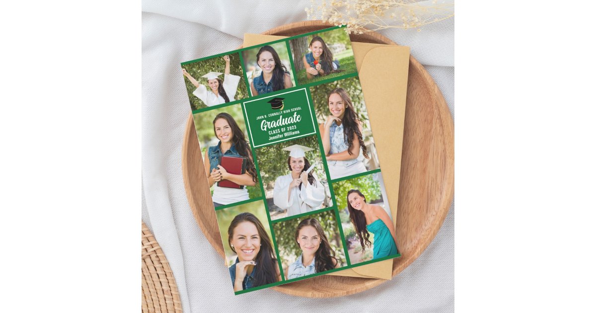 Green Graduate Photo Collage Modern Graduation Announcement | Zazzle