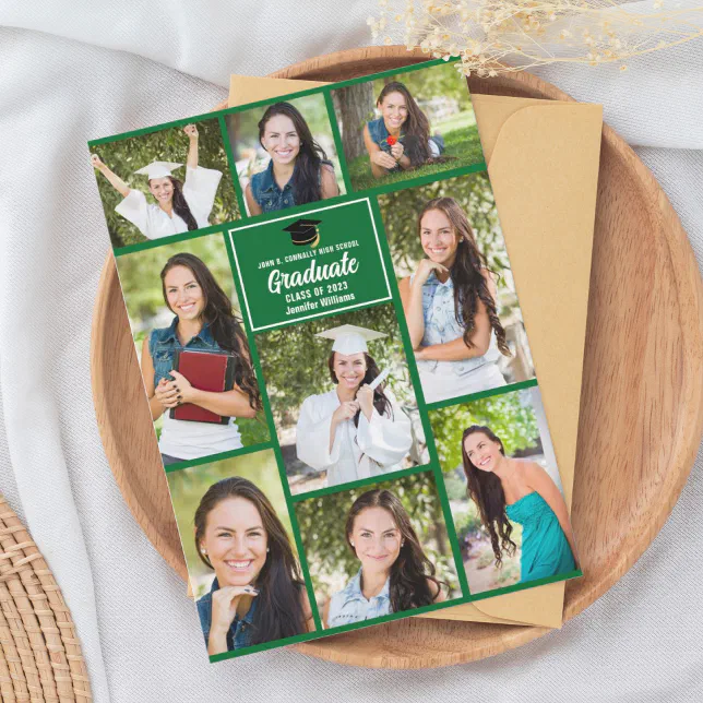 Green Graduate Photo Collage Modern Graduation Announcement | Zazzle