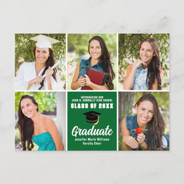 Green Graduate Photo Collage Modern Graduation Postcard | Zazzle