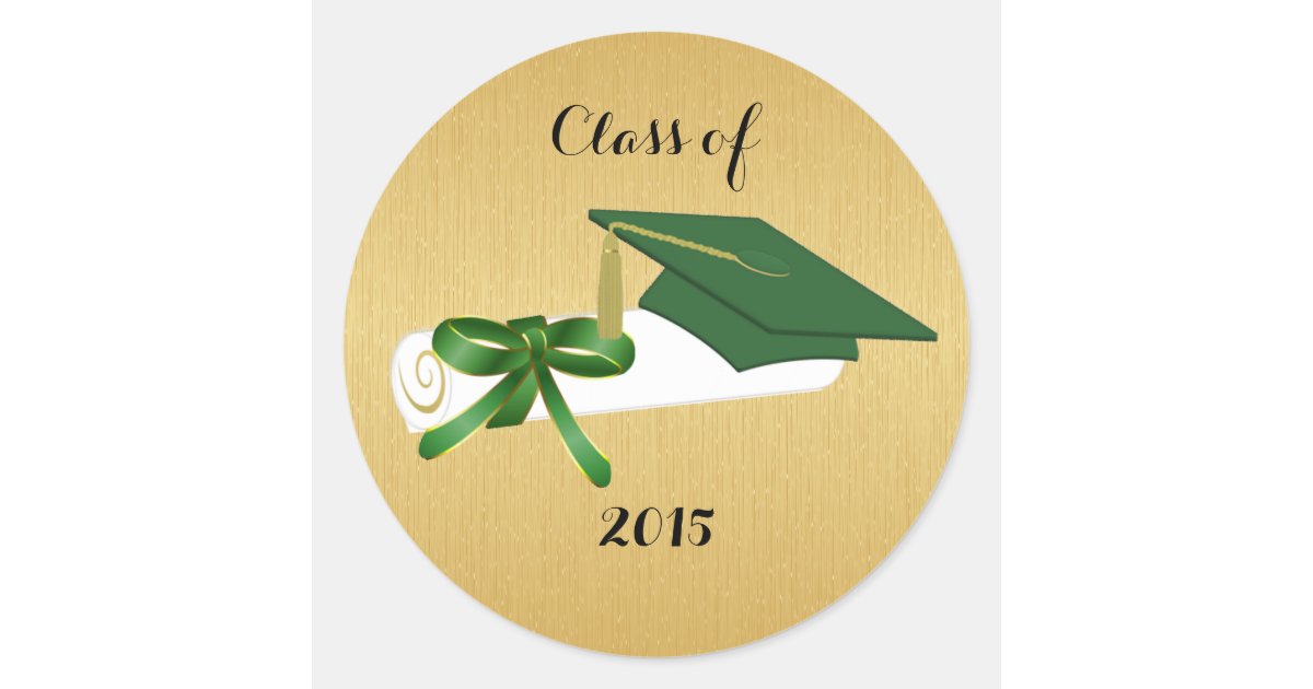 Green Graduation Cap and Diploma With Gold Classic Round Sticker | Zazzle