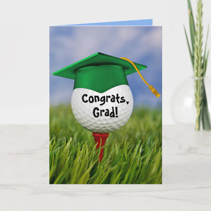 Green Graduation Cap On Golf Ball Card | Zazzle