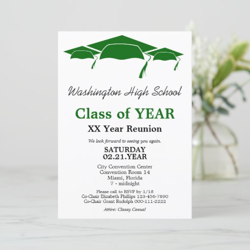 Green Graduation Caps Class Reunion Template | Zazzle