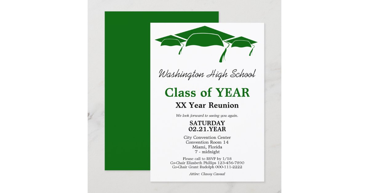 Green Graduation Caps Class Reunion Template | Zazzle