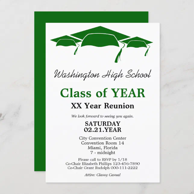 Green Graduation Caps Class Reunion Template | Zazzle