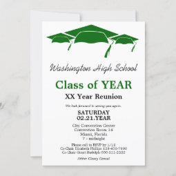 Green Graduation Caps Class Reunion Template | Zazzle
