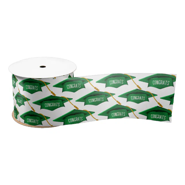 Green Graduation Caps with Congrats Text Satin Ribbon | Zazzle