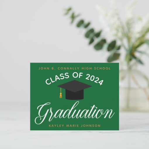 Green Graduation Ceremony Custom School Invitation Postcard | Zazzle
