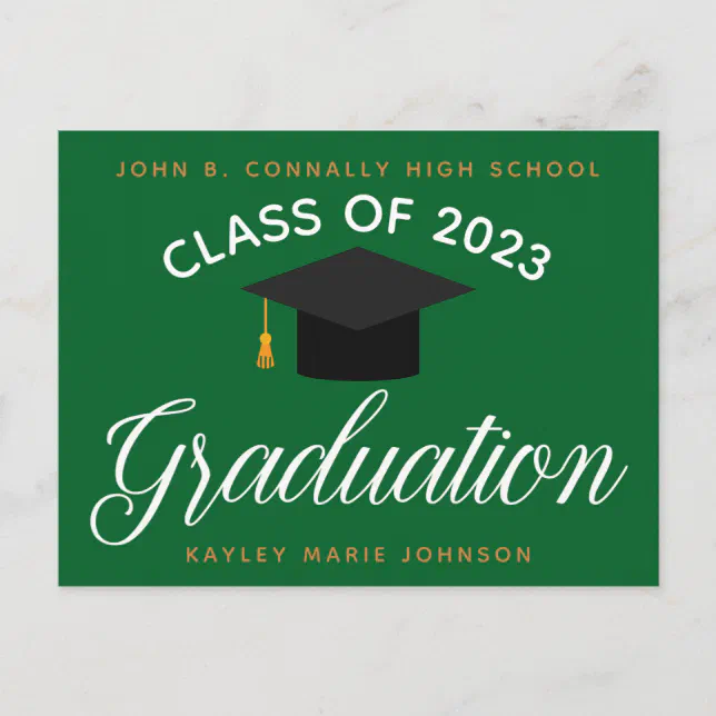 Green Graduation Ceremony Custom School Invitation Postcard | Zazzle