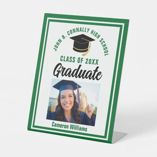 Green Graduation Custom Graduate Photo Party Pedestal Sign | Zazzle