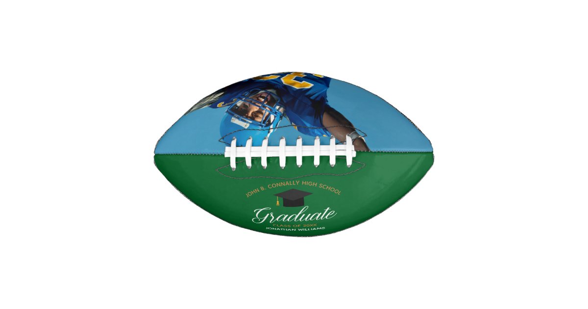 Green Graduation Custom School 2024 Graduate Photo Football | Zazzle