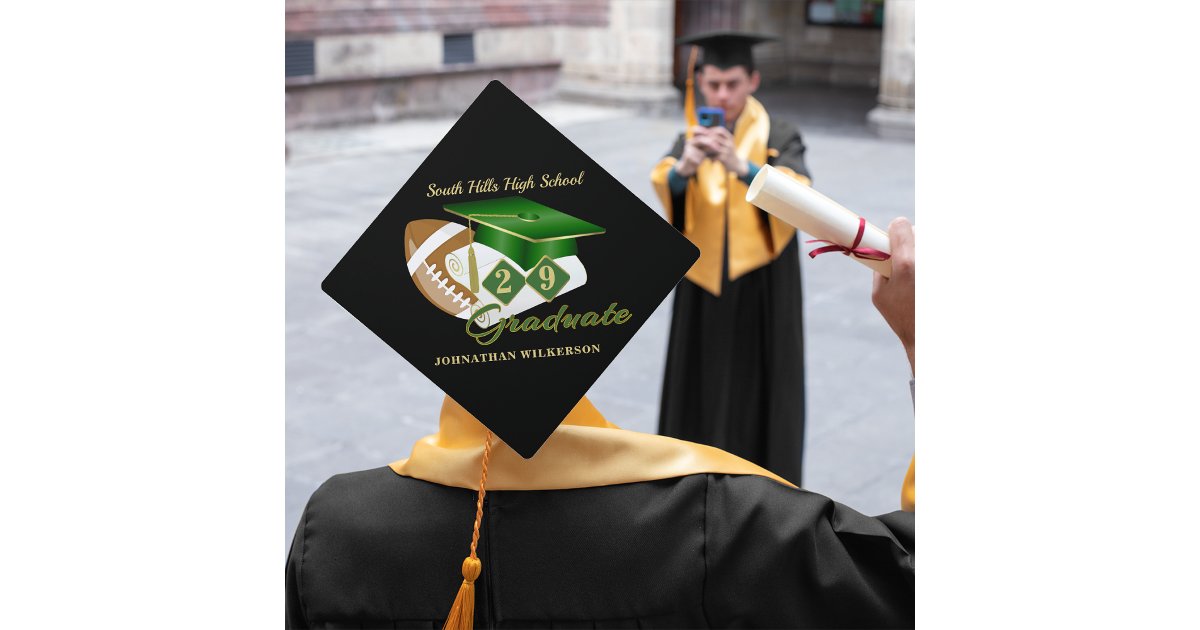 Green Graduation Football Personalized Graduation Cap Topper | Zazzle