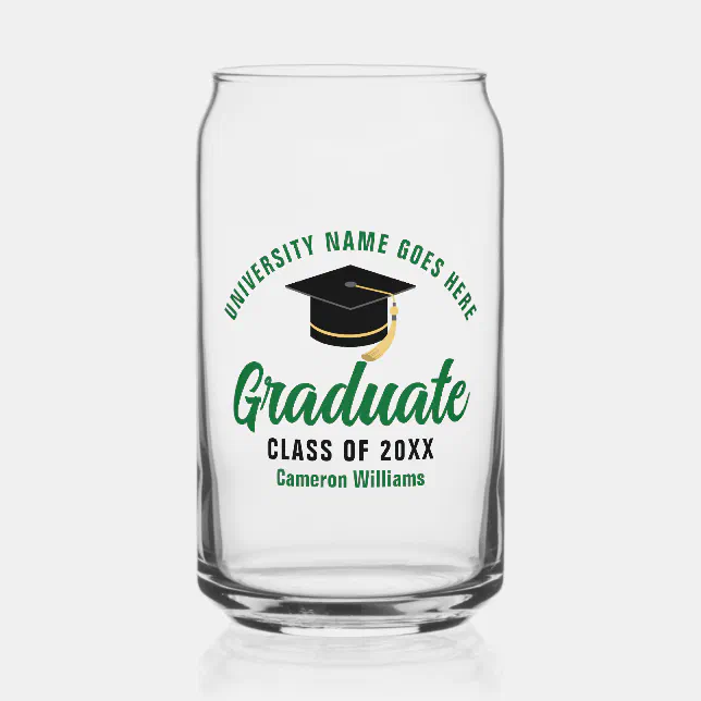 Green Graduation Personalized Graduate Name Can Glass | Zazzle