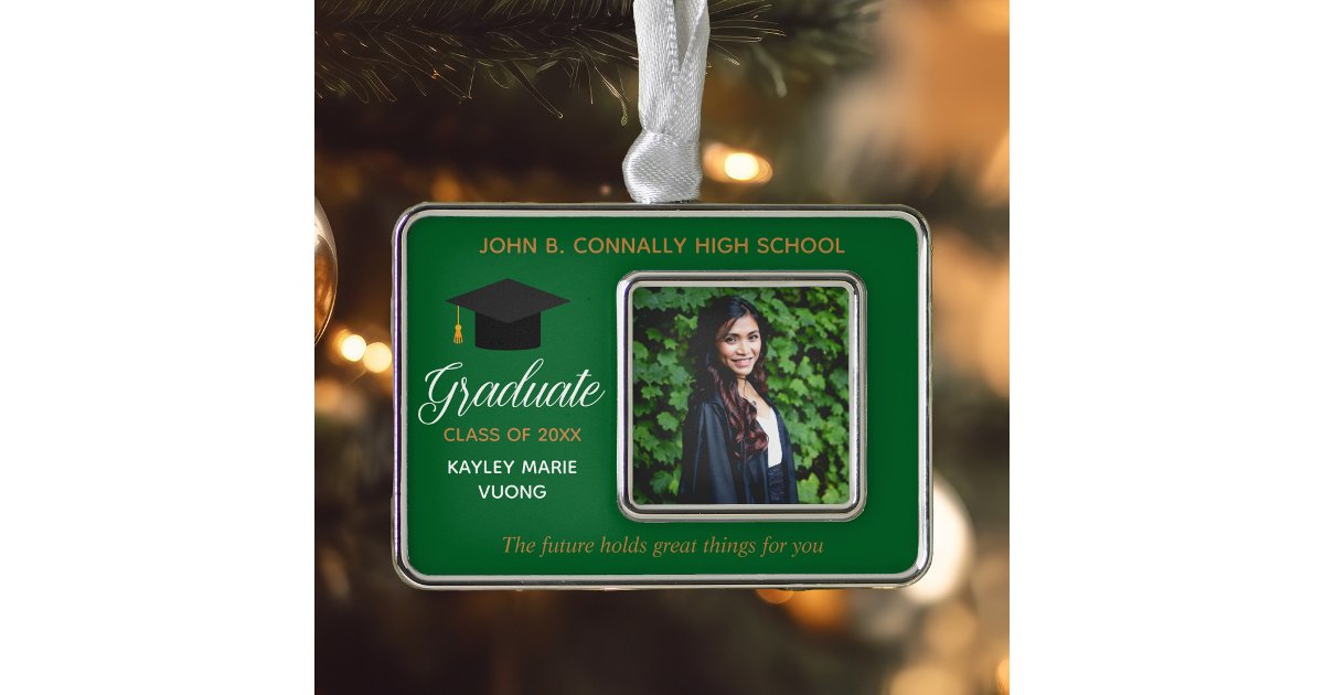 Green Graduation Photo Inspirational Quote Custom Christmas Ornament ...
