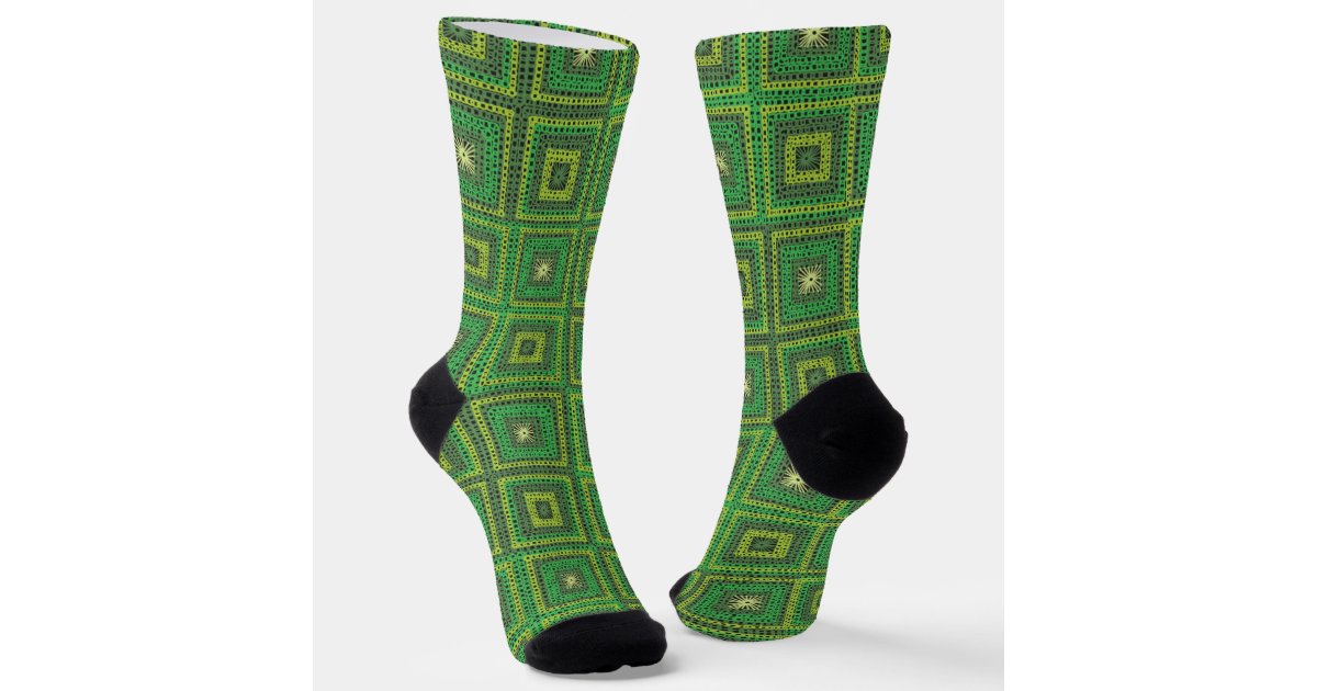 Green Granny Square Pattern Socks | Zazzle