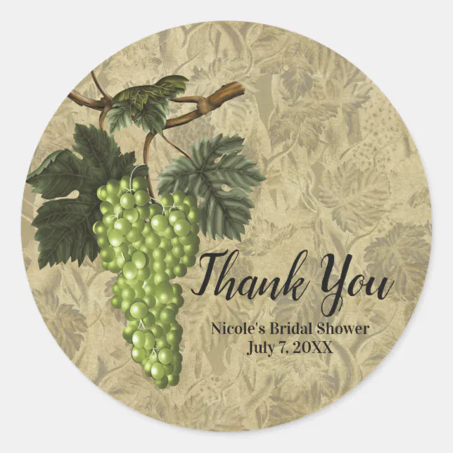 Green Grapes Rustic Elegant Wedding Party Favor Classic Round Sticker ...