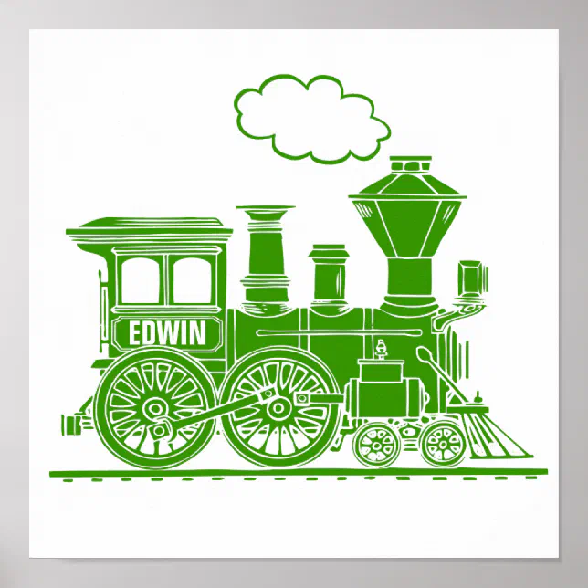 Green graphic train personalized nursery kids art poster | Zazzle
