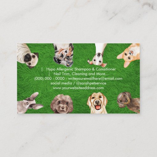 Green Grass Cute Small Size Dogs Pet Sitter Business Card | Zazzle
