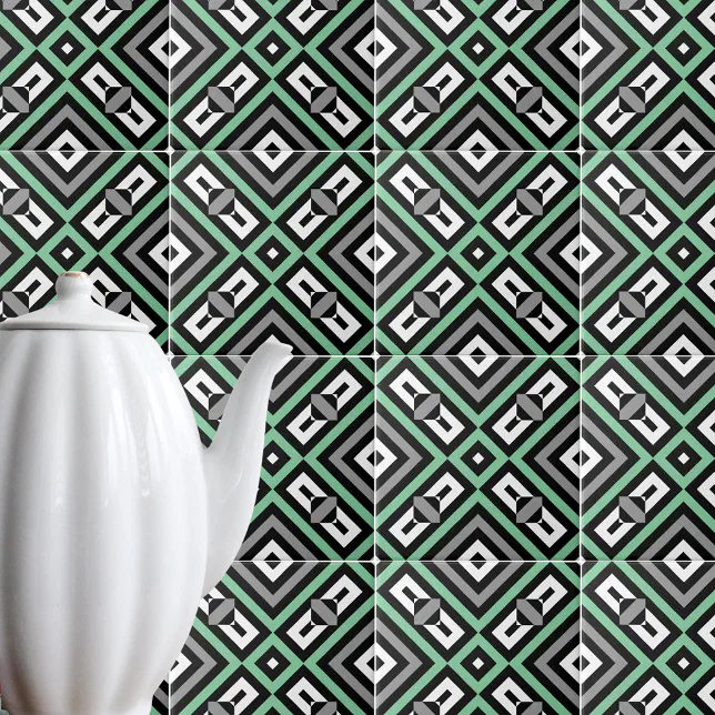 Green Gray Black White Op Art Geometric Striped Ceramic Tile | Zazzle