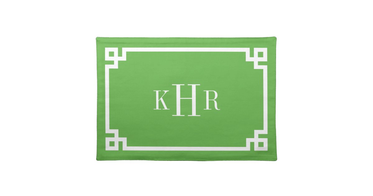 Green Greek Key Border Custom Monogram Placemat | Zazzle