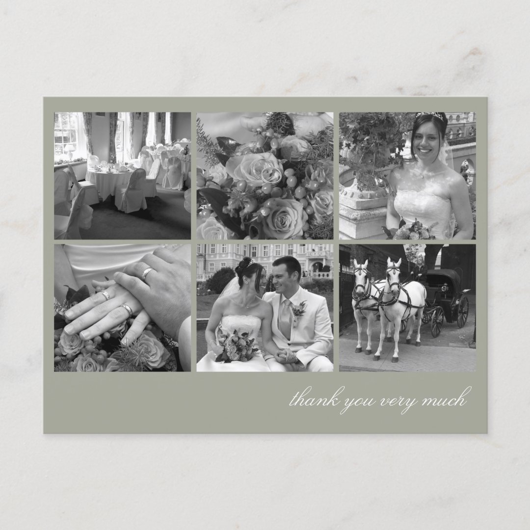 Green grid collage 6 photos memories thank you postcard | Zazzle