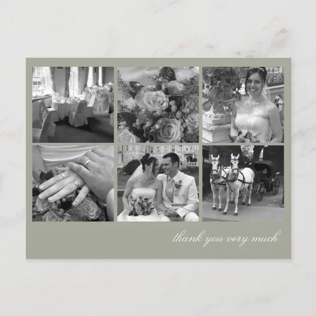 Green grid collage 6 photos memories thank you postcard | Zazzle