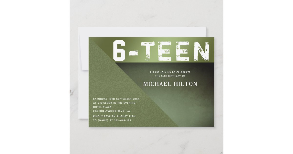 Green grudge color block boy sweet sixteen invitation | Zazzle