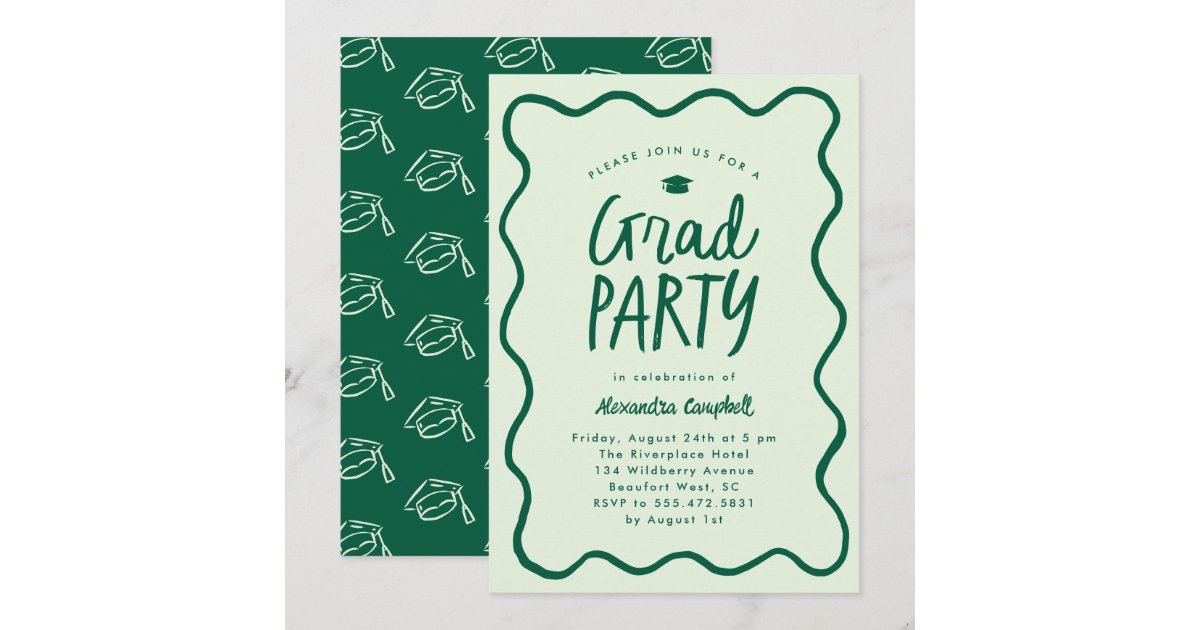 Green Hand Drawn Squiggle Graduation Party Invitation | Zazzle