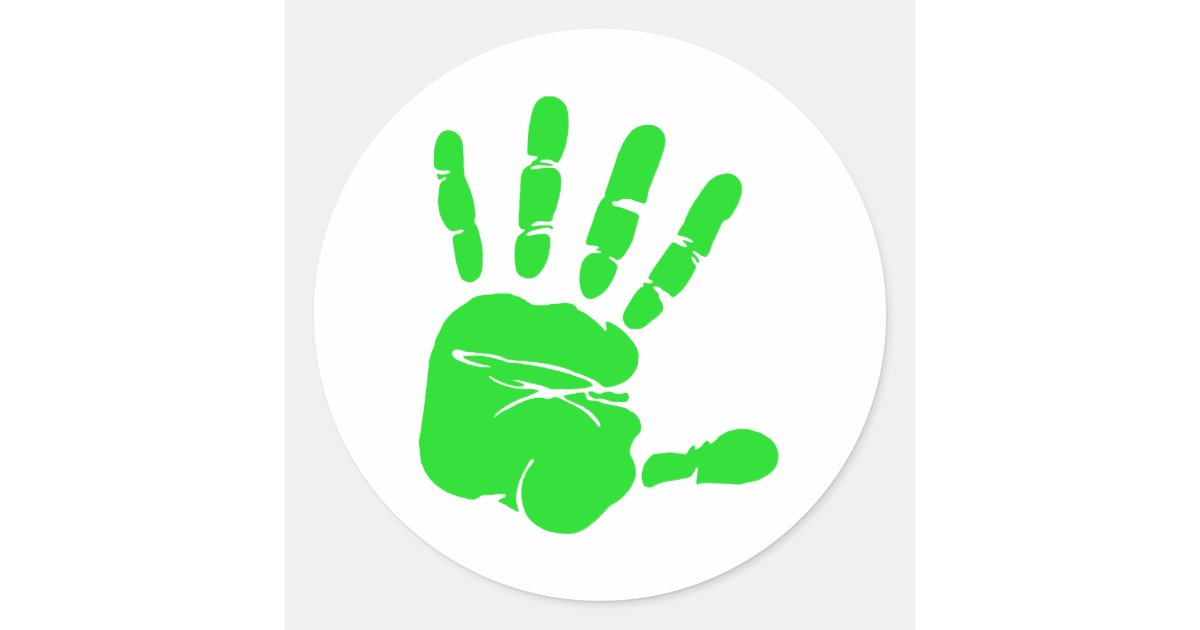 Green Hand print Classic Round Sticker | Zazzle