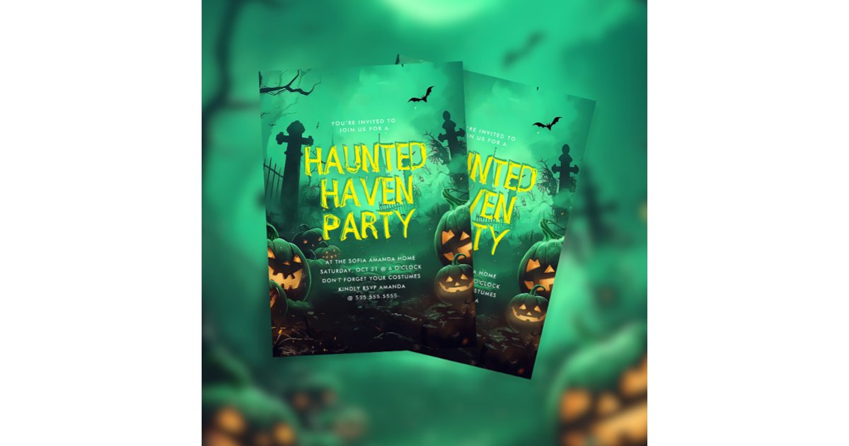 Green Haunted Haven Halloween Party Invitation | Zazzle