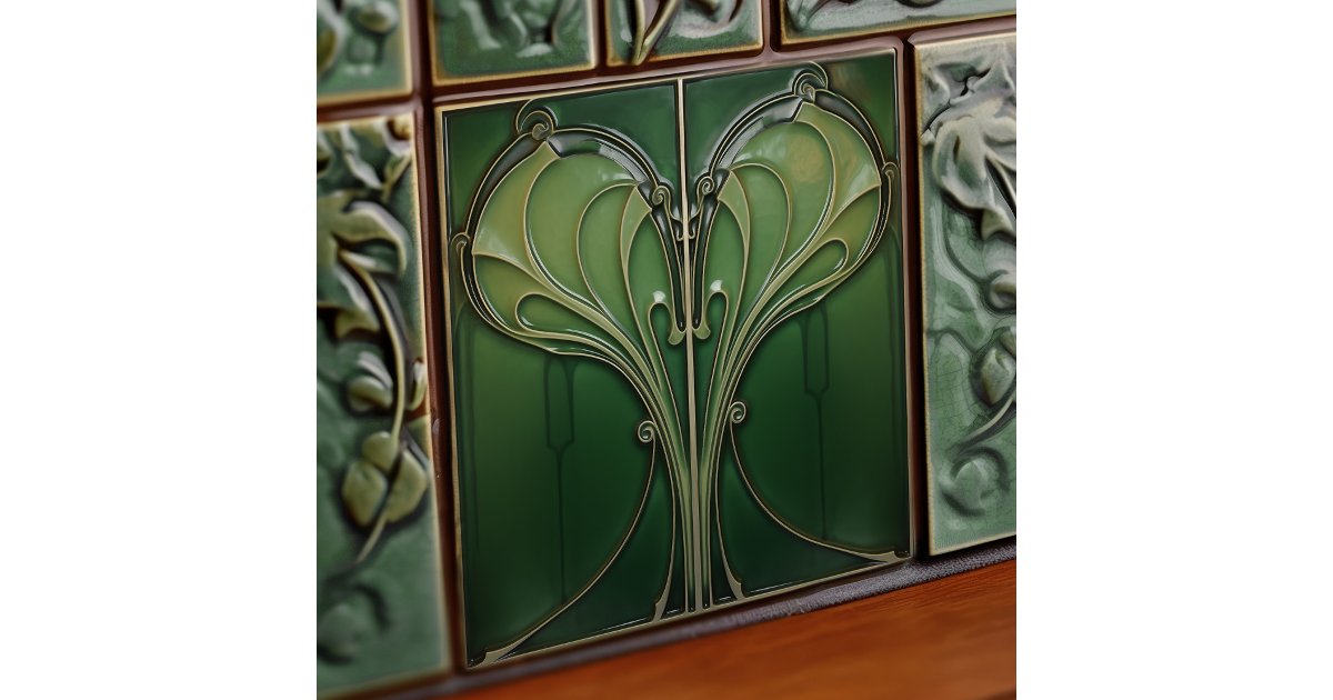 Green Heart Backsplash Repro Art Nouveau Ceramic Tile | Zazzle