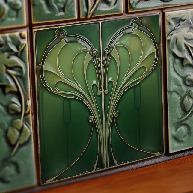 Green Heart Backsplash Repro Art Nouveau Ceramic Tile | Zazzle
