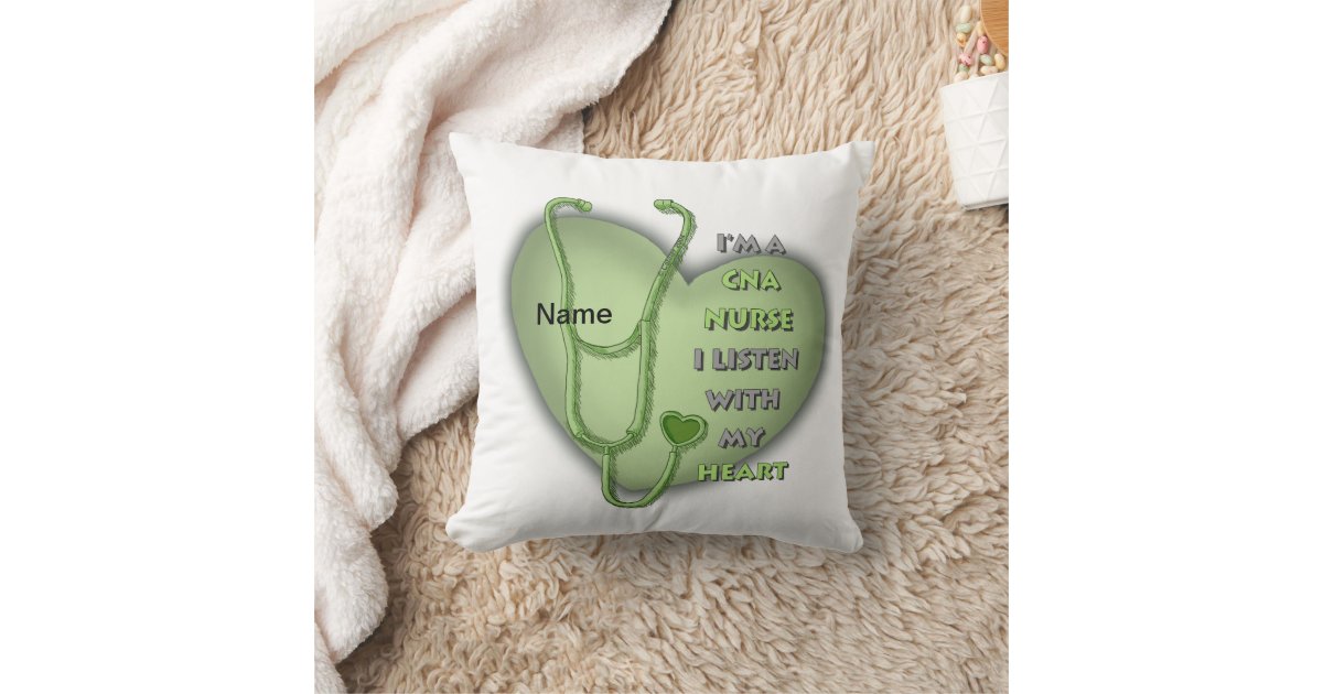 Green Heart CNA Nurse Throw Pillow | Zazzle