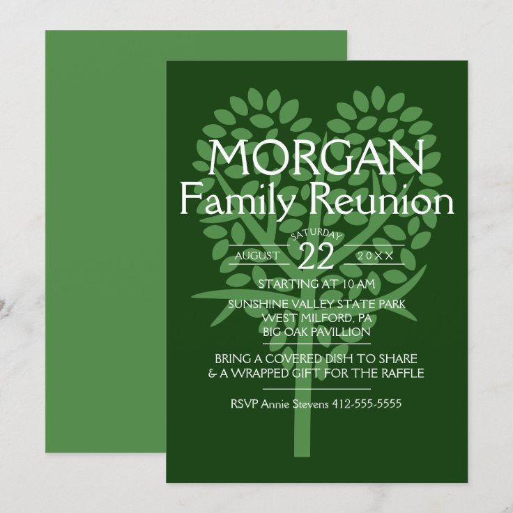 Green Heart Tree Family Reunion Invitation | Zazzle