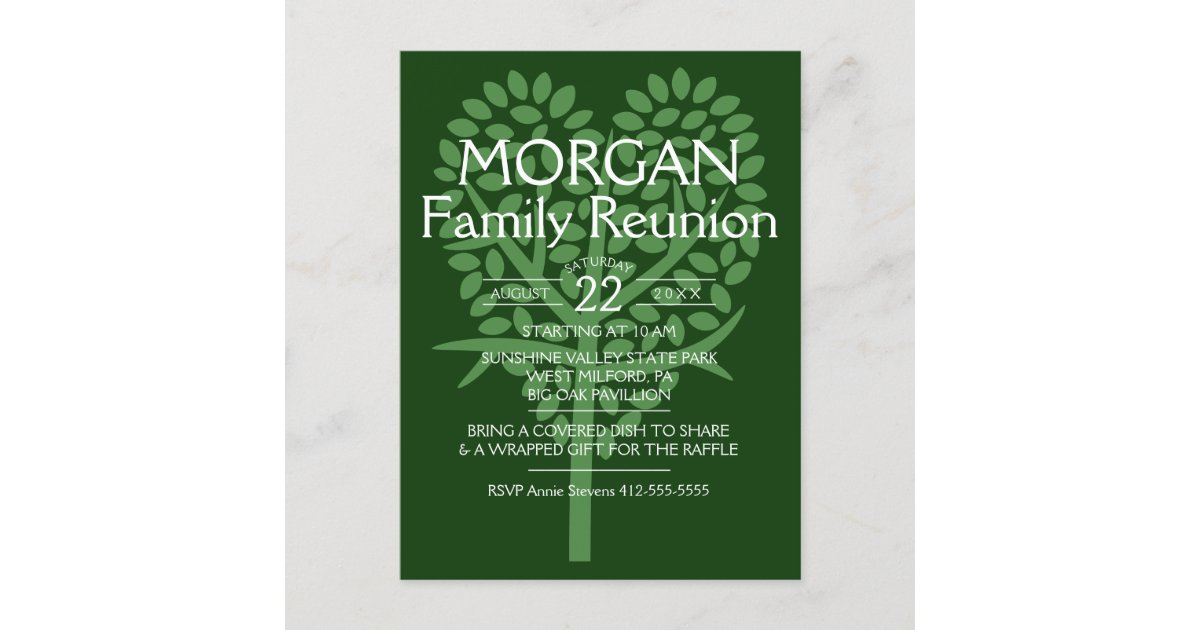 Green Heart Tree Family Reunion Invitation Postcard | Zazzle