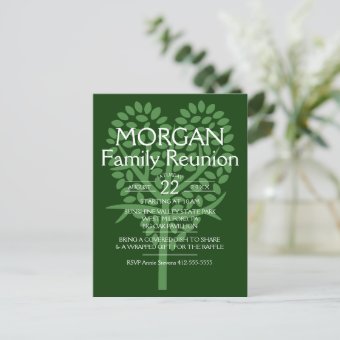 Green Heart Tree Family Reunion Invitation Postcard | Zazzle
