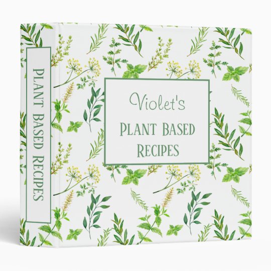 Green Herb Leaves Personalized Plant Based Recipe 3 Ring Binder ...
