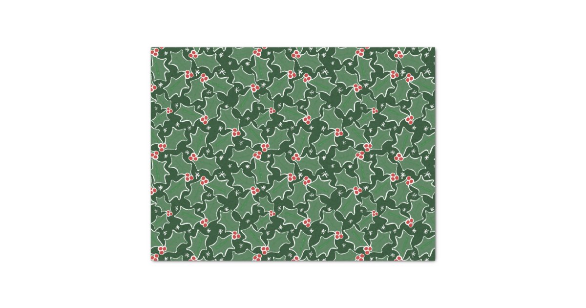 Green Holly Christmas wrapping paper | Zazzle