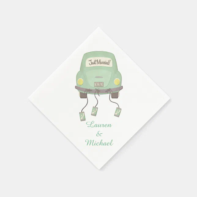 Green Honeymoon Car Wedding Paper Napkins | Zazzle