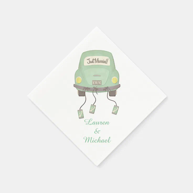 Green Honeymoon Car Wedding Paper Napkins | Zazzle