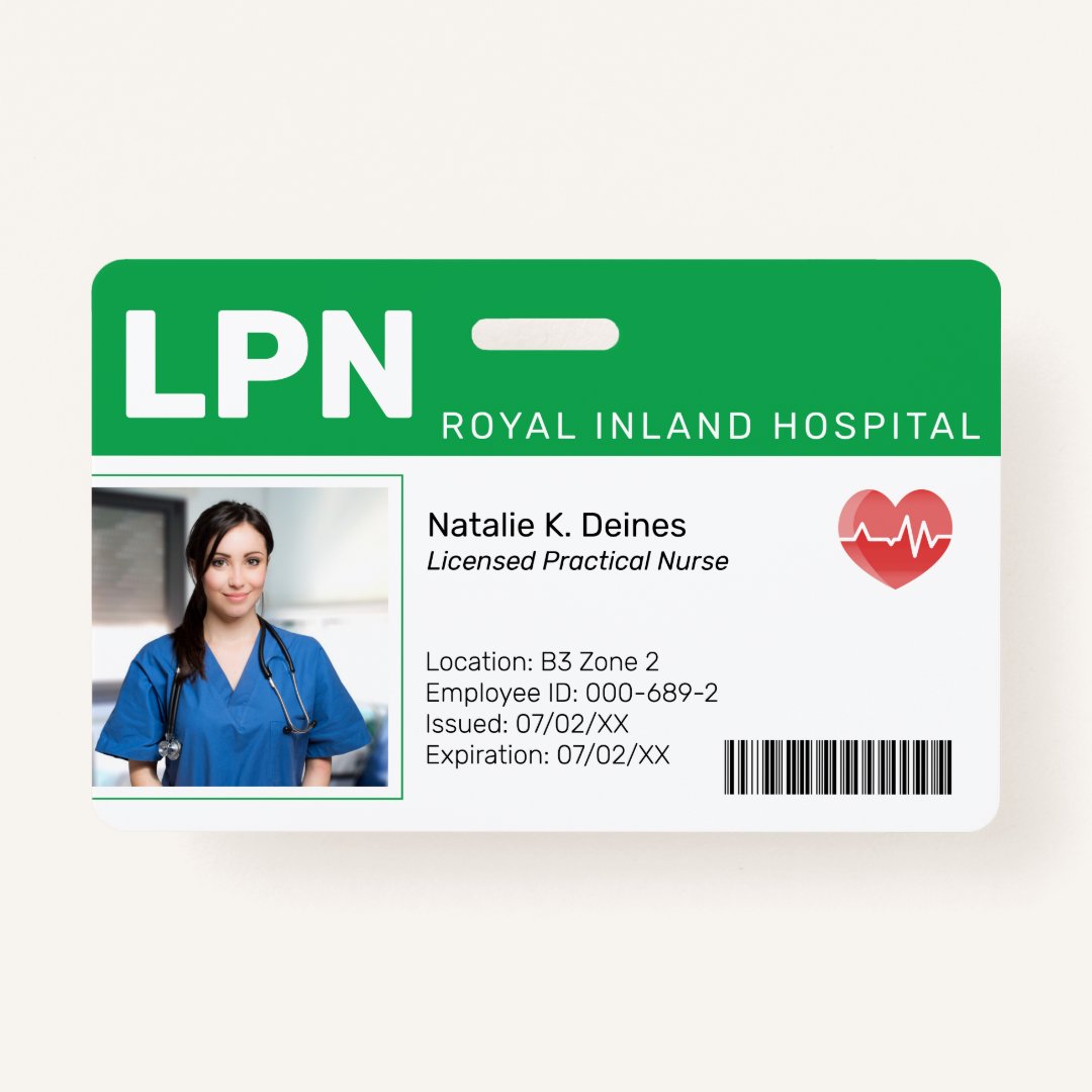 Green | Hospital Medical Employee Photo ID Badge | Zazzle