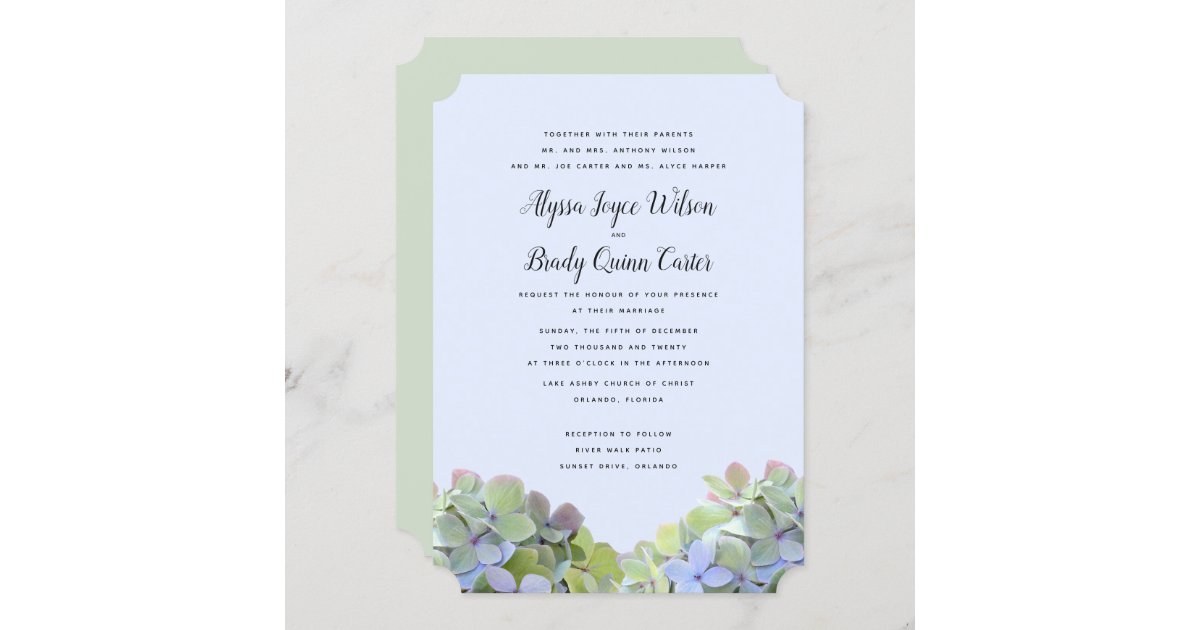 Green Hydrangea Custom Wedding Invitations | Zazzle