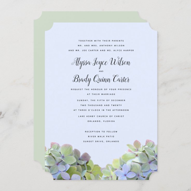 Green Hydrangea Custom Wedding Invitations | Zazzle