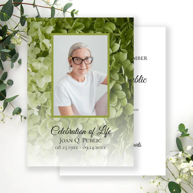 Green Hydrangea Floral Celebration of Life Invitation | Zazzle